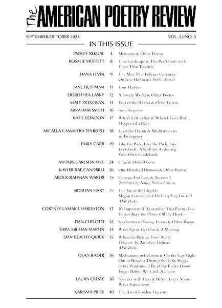 Vol. 52 No. 5 - Sept/Oct 2023 – The American Poetry Review